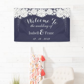 Elegant Blue Floral Pattern Party Wedding Banner | Zazzle