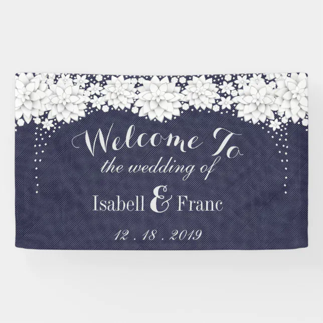 Elegant Blue Floral Pattern Party Wedding Banner | Zazzle