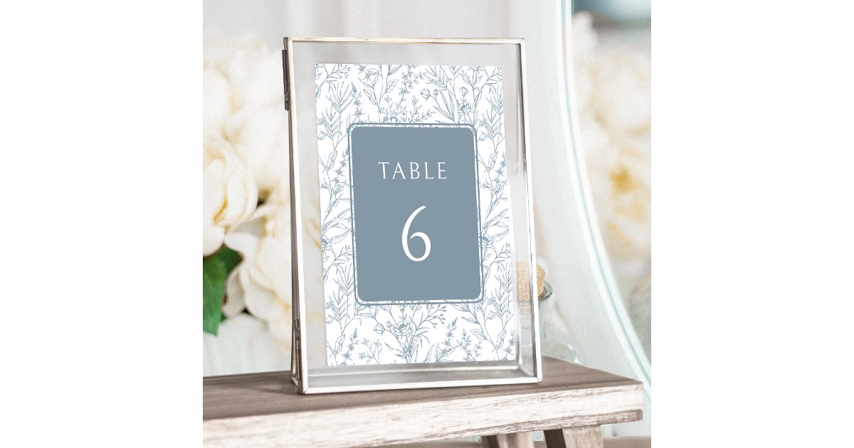 Elegant blue floral pattern wedding table numbers | Zazzle