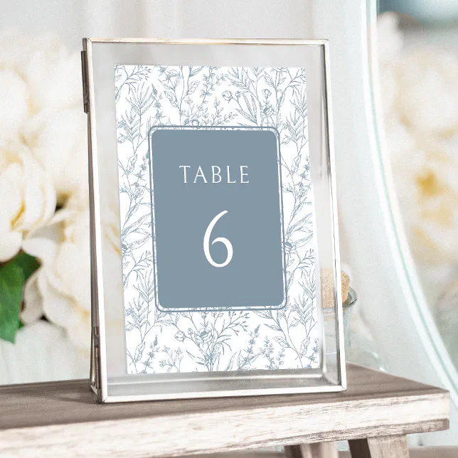 Elegant blue floral pattern wedding table numbers | Zazzle