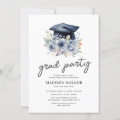 Elegant Blue Floral Photo Graduation Party Invitation | Zazzle