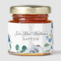 Elegant Blue Floral Religious Cross Baptism Honey Jar Favors | Zazzle