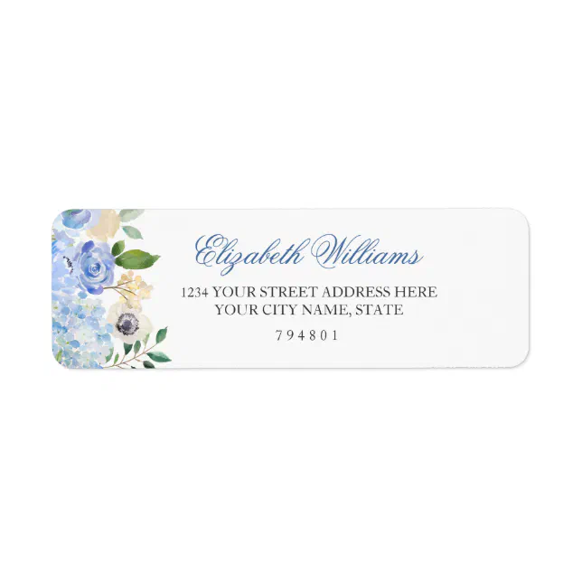 Elegant Blue Floral Return Address Label | Zazzle