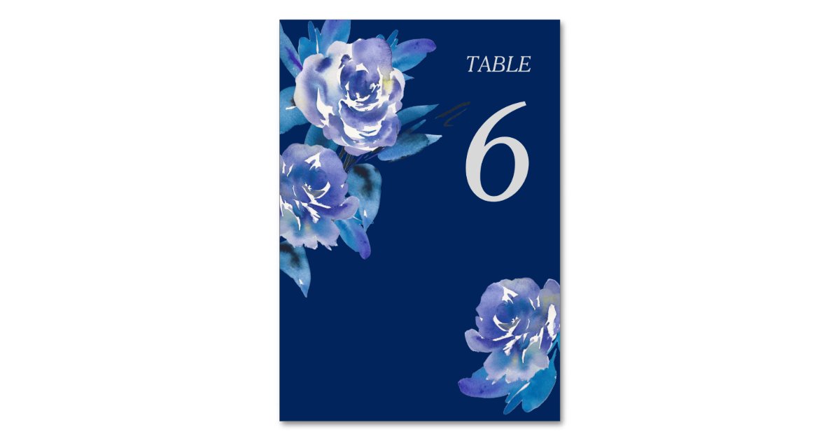 Elegant Blue Floral Silver Wedding Table Table Number | Zazzle