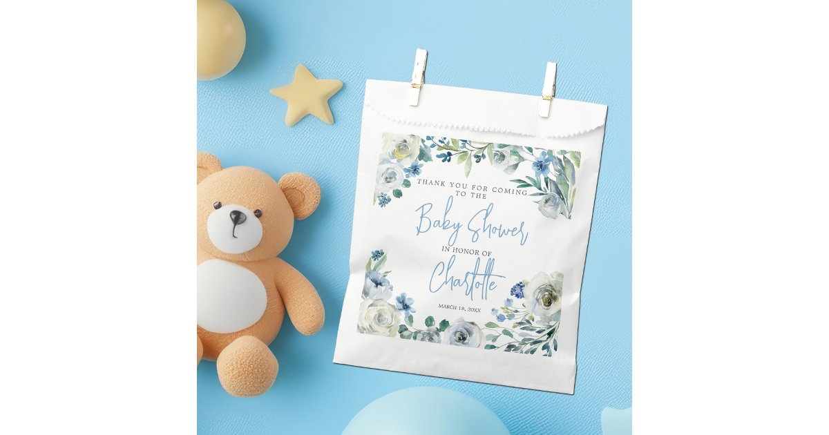 Elegant Blue Floral Spring Boy Baby Shower Favor Bag | Zazzle