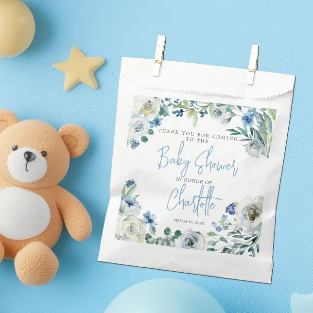 Elegant Blue Floral Spring Boy Baby Shower Favor Bag | Zazzle