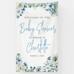 Elegant Blue Floral Spring Welcome Baby Shower Banner | Zazzle