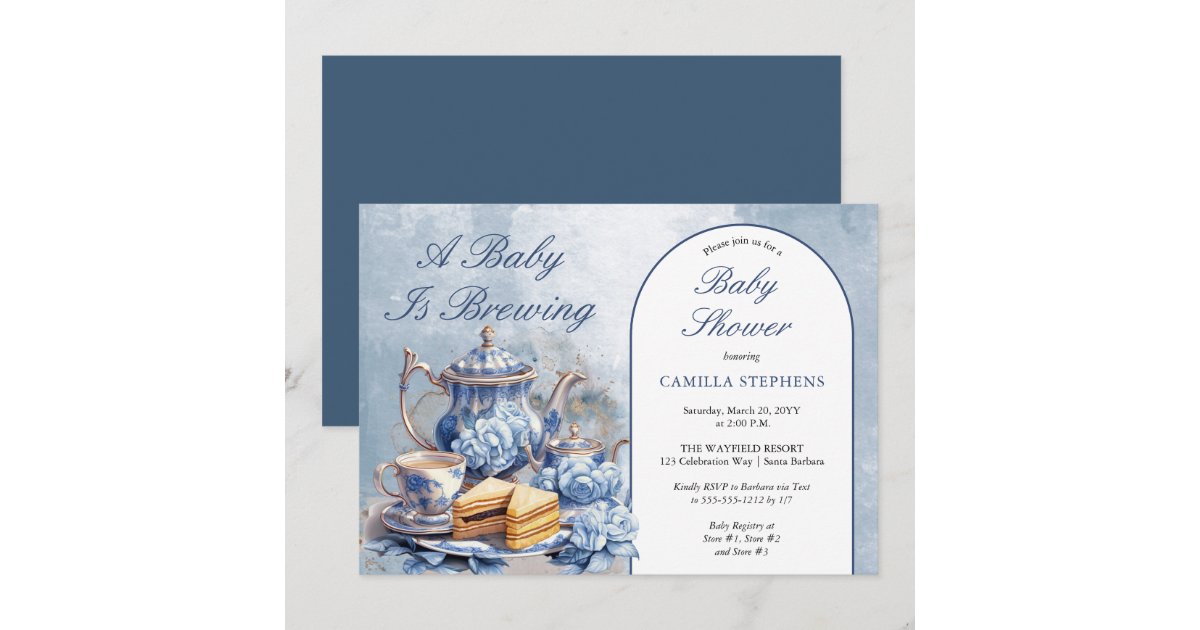 Elegant Blue Floral Tea Set Baby Shower Tea Invitation | Zazzle