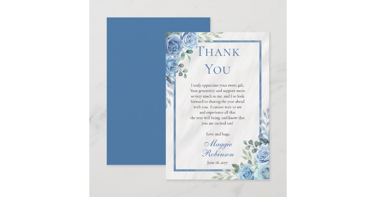Elegant Blue Floral Thank You Card | Zazzle