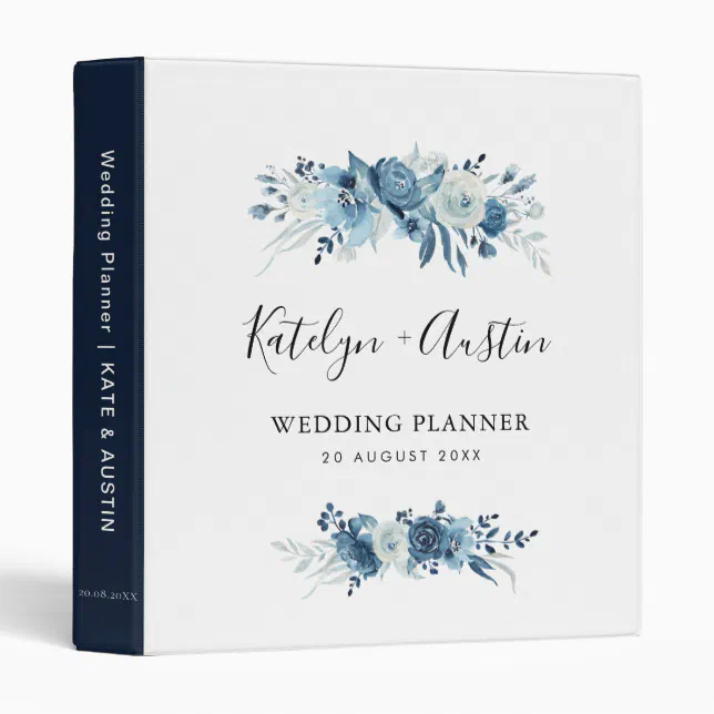 elegant blue floral wedding planner 3 ring binder | Zazzle