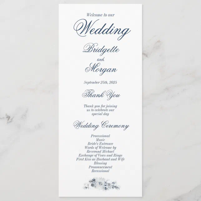 Elegant Blue Floral Wedding Program | Zazzle