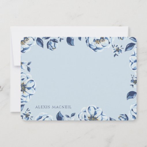 Elegant Blue Floral Womens Personalized Stationary Note Card | Zazzle