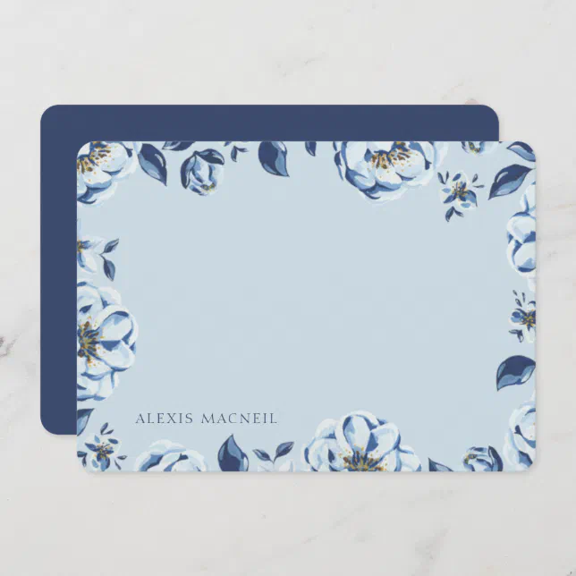 Elegant Blue Floral Womens Personalized Stationary Note Card | Zazzle