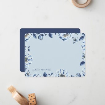 Elegant Blue Floral Womens Personalized Stationary Note Card | Zazzle