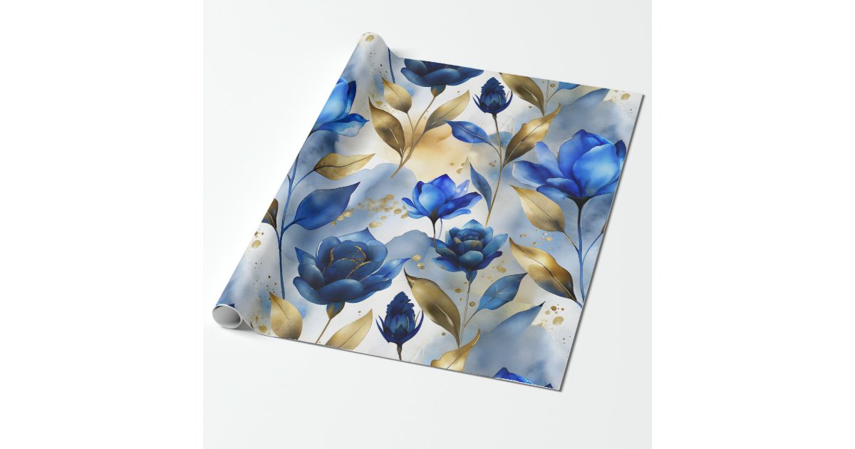 Elegant Blue Floral Wrapping Paper | Zazzle