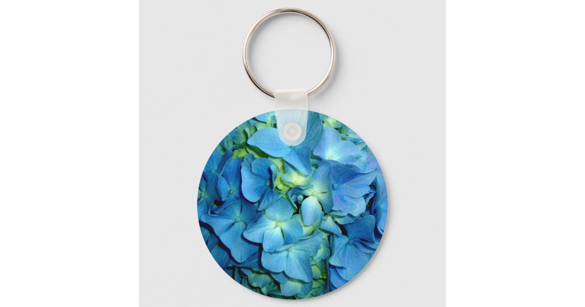 Elegant blue flower floral hydrangea keychain | Zazzle