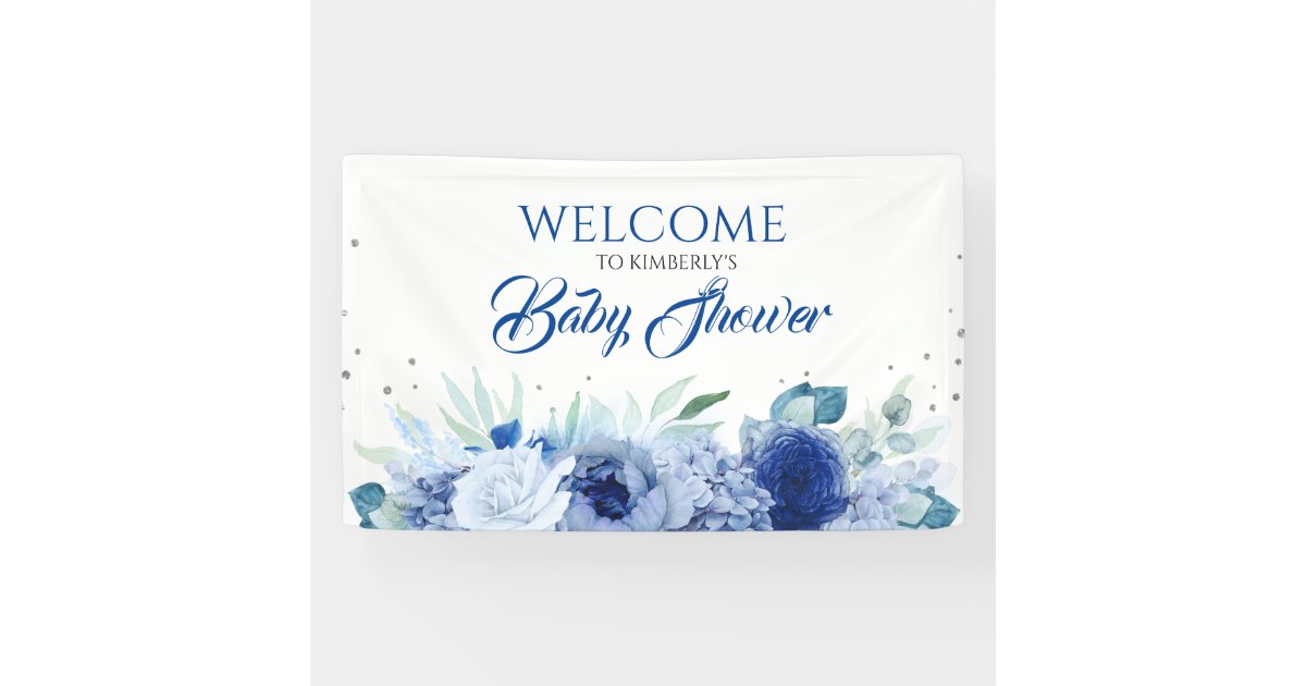 Elegant Blue Flowers Baby Shower Welcome Banner | Zazzle
