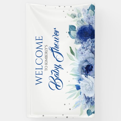 Elegant Blue Flowers Baby Shower Welcome Banner | Zazzle