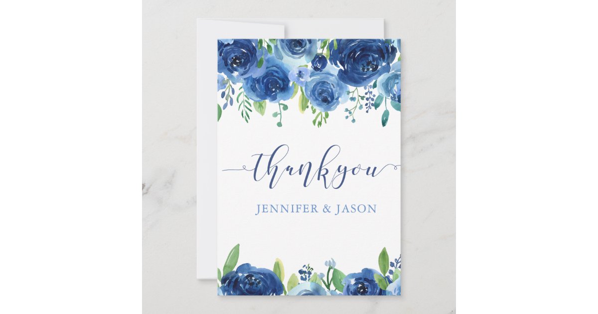 Elegant Blue Flowers Thank You Card | Zazzle