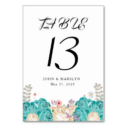 Elegant Blue Flowers Wedding Table Number | Zazzle