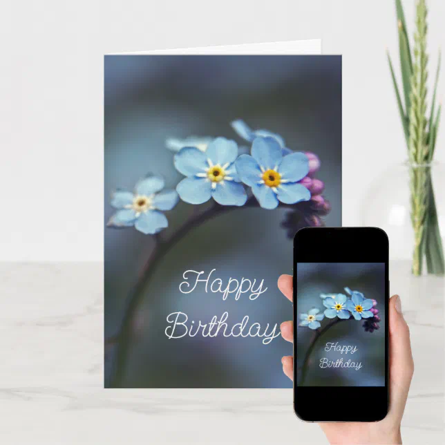 Elegant Blue Forget-me-nots Flowers Happy Birthday Card | Zazzle