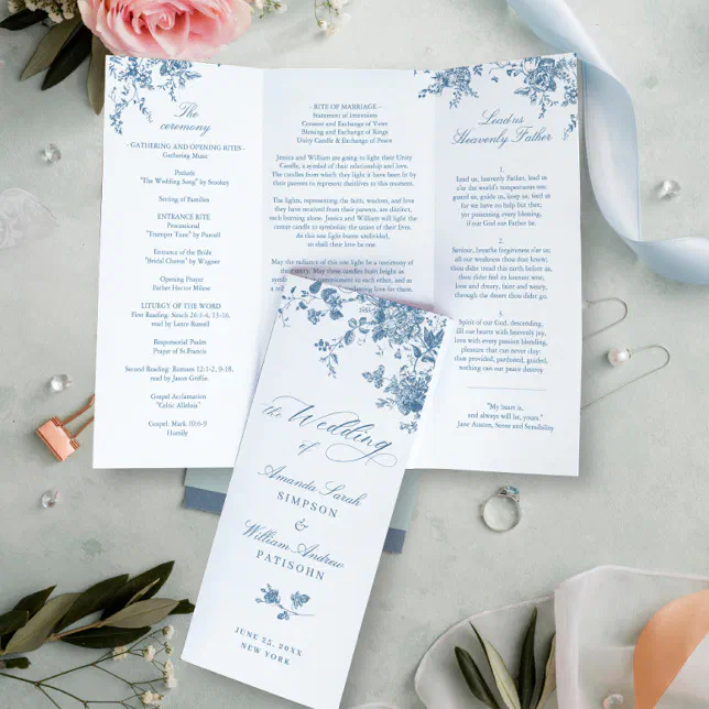 Elegant Blue France Flowers Wedding Program | Zazzle