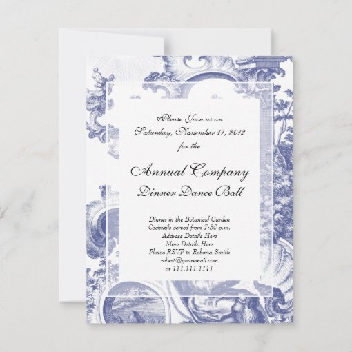 Elegant Blue French Baroque Toile Invitation | Zazzle