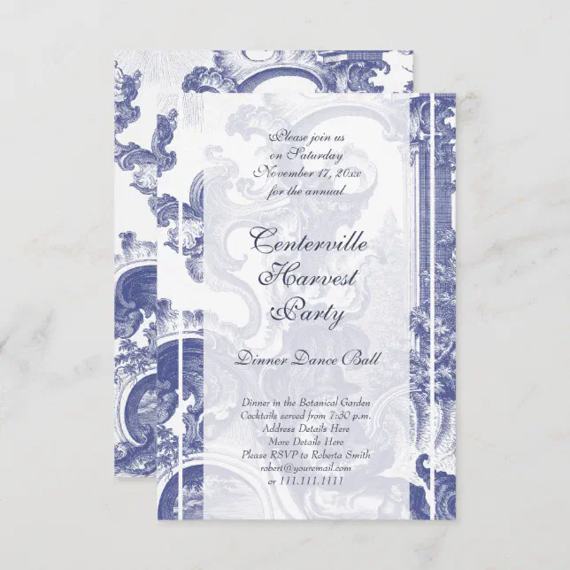 Elegant Blue French Baroque Toile Invitation | Zazzle