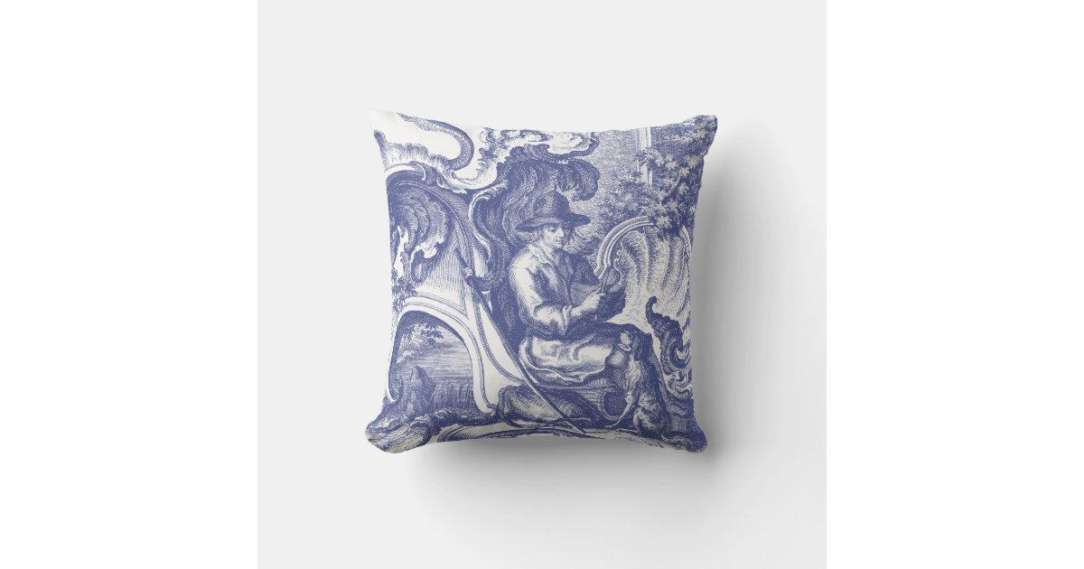 Elegant Blue French Baroque Toile Throw Pillow | Zazzle