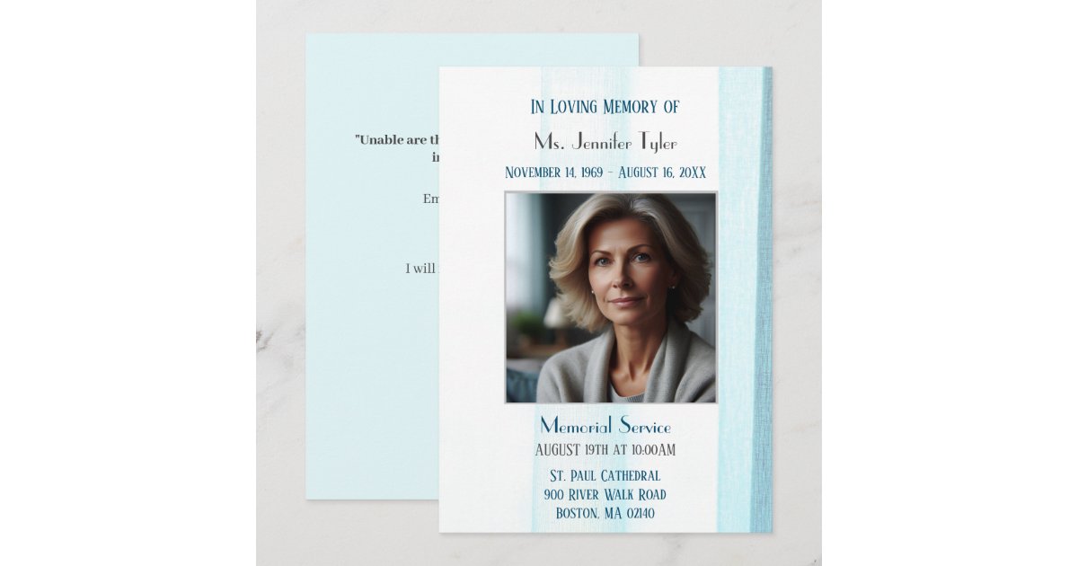 Elegant Blue Funeral Memorial Ceremony Invitation | Zazzle