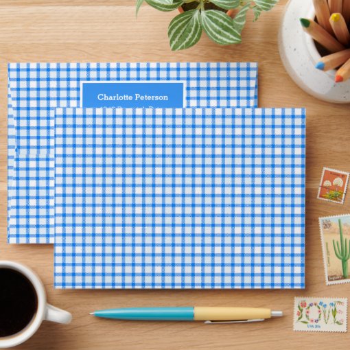 Elegant Blue Gingham Check Envelope | Zazzle