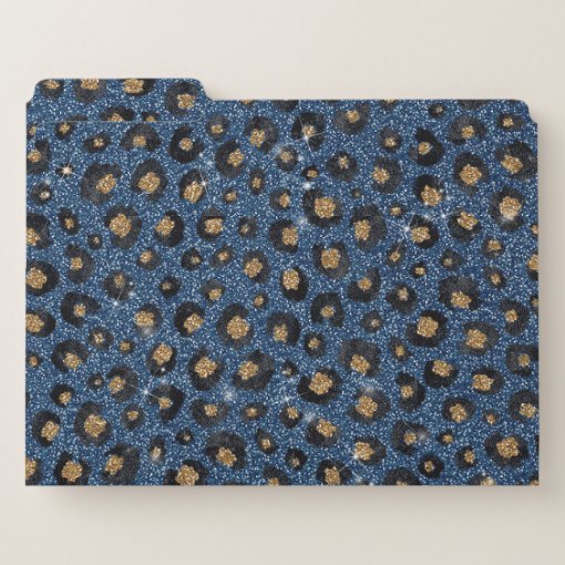Elegant Blue Glitter Black Gold Leopard Print File Folder | Zazzle