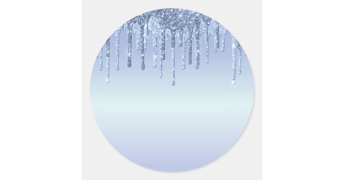 Elegant Blue Glitter Drips Classic Round Sticker | Zazzle