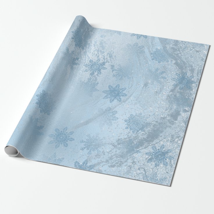 Elegant blue glitter marble snowflakes Christmas Wrapping Paper | Zazzle