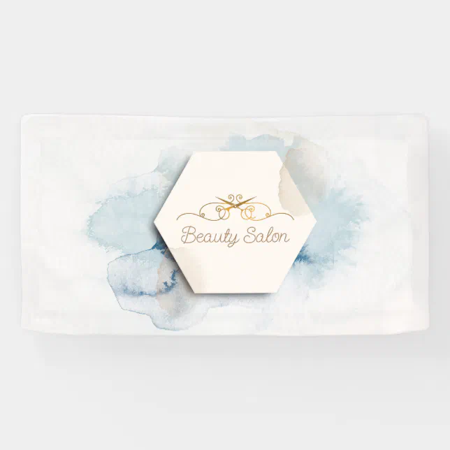 Elegant blue & gold beauty salon promotional logo banner | Zazzle