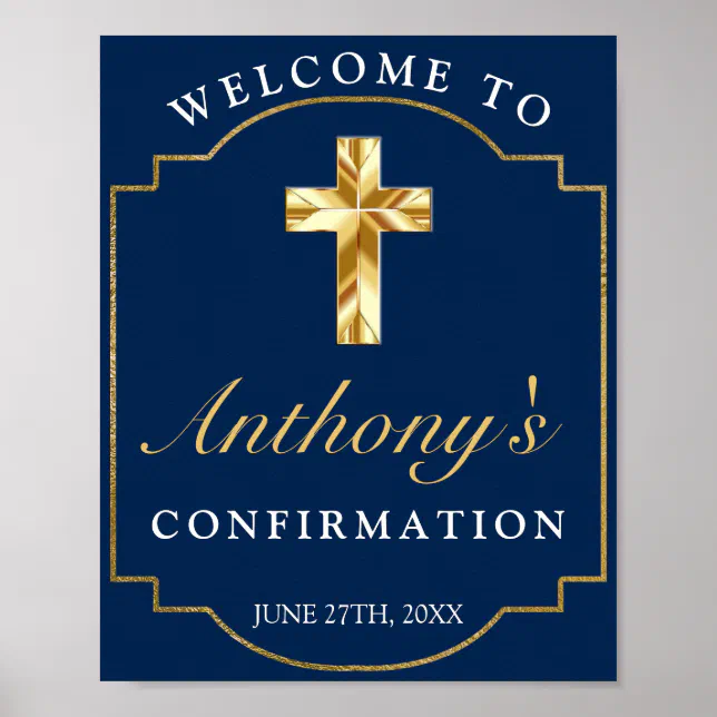 Elegant Blue Gold Boys Confirmation Welcome Poster | Zazzle