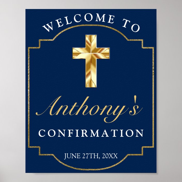 Elegant Blue Gold Boys Confirmation Welcome Poster | Zazzle.com