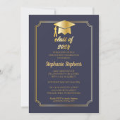 Elegant Blue | Gold Cap College Graduation Party Invitation | Zazzle