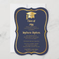 Elegant Blue | Gold Cap Graduation Party Invitation | Zazzle