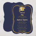 Elegant Blue | Gold Cap Graduation Party Invitation | Zazzle
