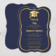 Elegant Blue | Gold Cap Graduation Party Invitation | Zazzle
