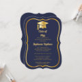 Elegant Blue | Gold Cap Graduation Party Invitation | Zazzle