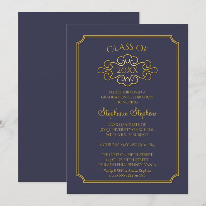 Elegant Blue | Gold College Graduation Party Invitation | Zazzle.com