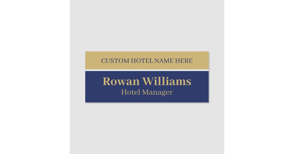 Elegant Blue Gold Custom ID Hotel Employee Name Tag | Zazzle