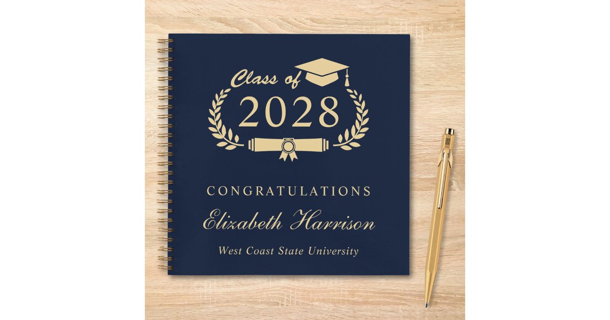 Elegant Blue Gold Graduation Party Guest Book | Zazzle