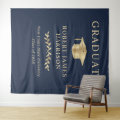 Elegant Blue Gold Graduation Party Welcome Tapestry | Zazzle