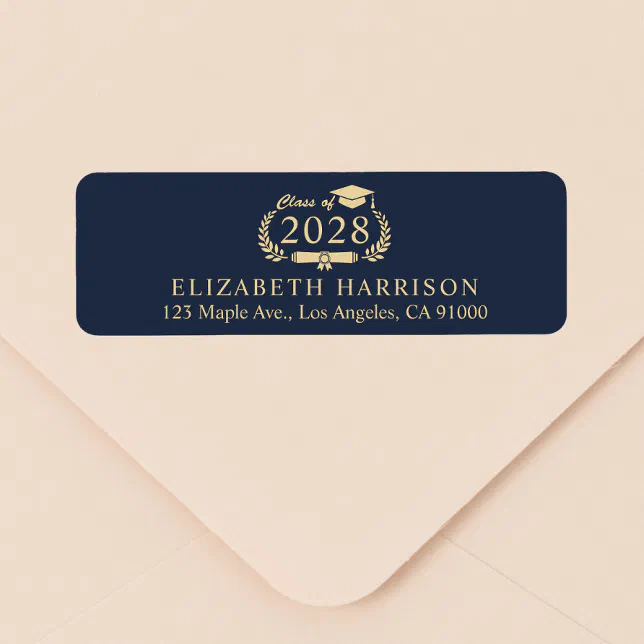 Elegant Blue Gold Graduation Return Address Label | Zazzle