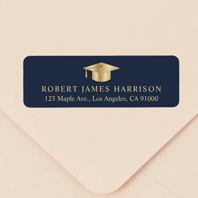 Elegant Blue Gold Graduation Return Address Label | Zazzle