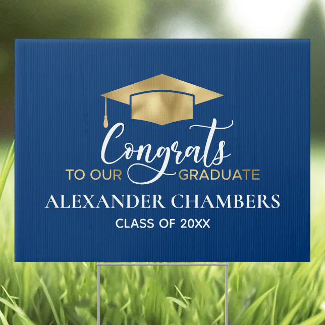 Elegant Blue Gold Graduation Yard Sign | Zazzle