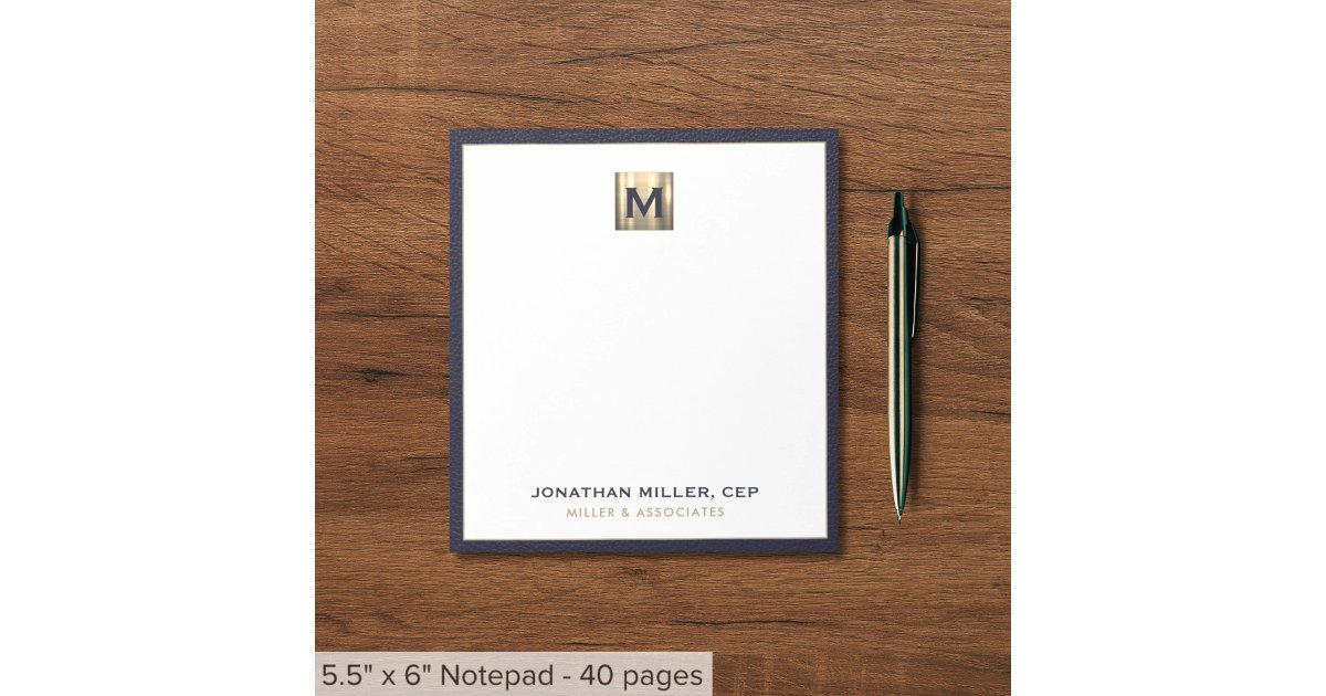 Elegant Blue Gold Initial Logo Notepad | Zazzle